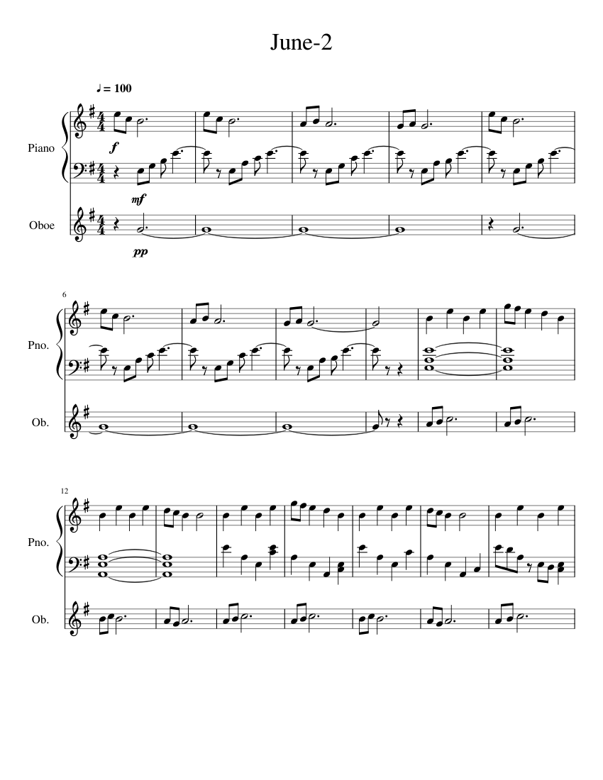 June's Theme Sheet music for Piano, Oboe (Solo) | Musescore.com