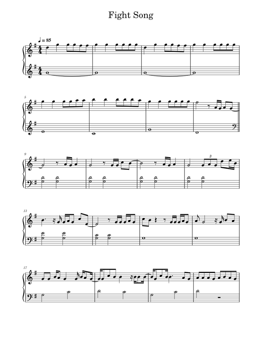Fight Song Sheet Music for Piano (Solo) easy | MuseScore.com