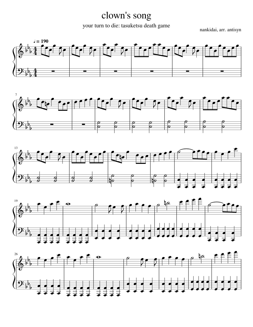 Clown's Song: YTTD Sheet Music for Piano (Solo) easy | MuseScore.com