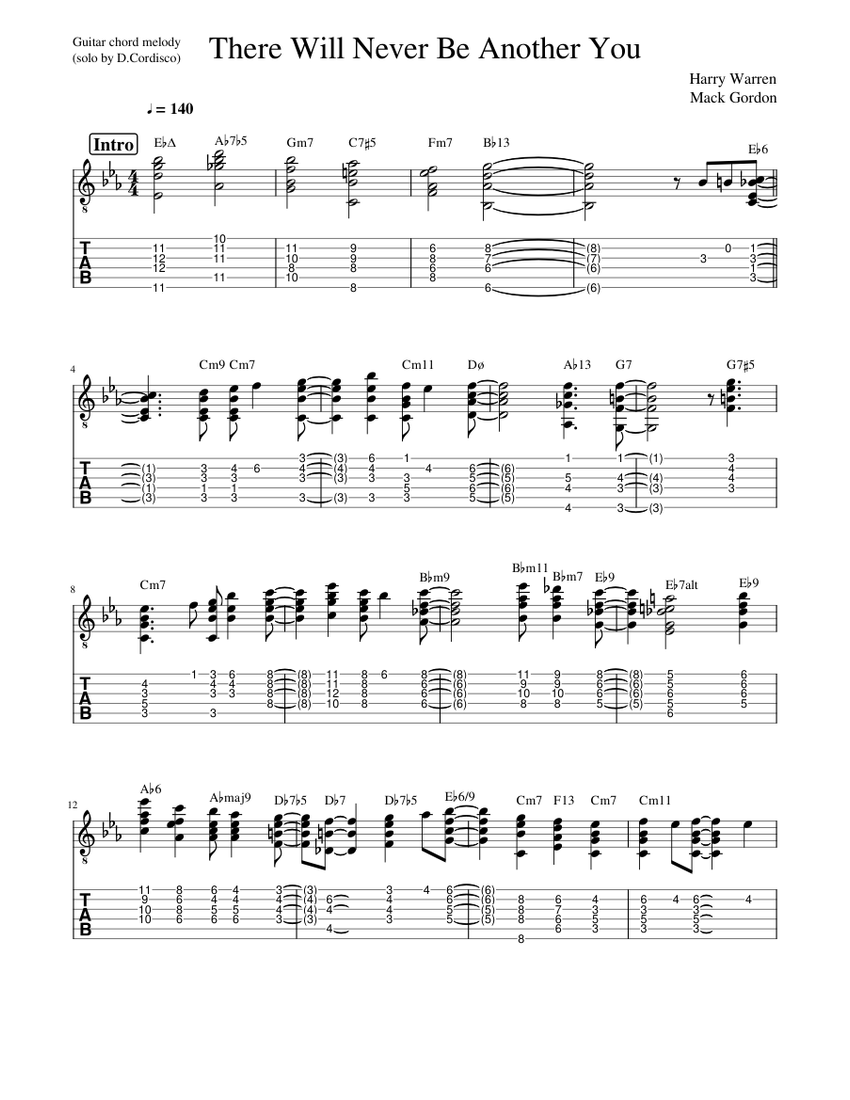 There Will Never Be Another You (guitar chord melody & solo) Sheet ...