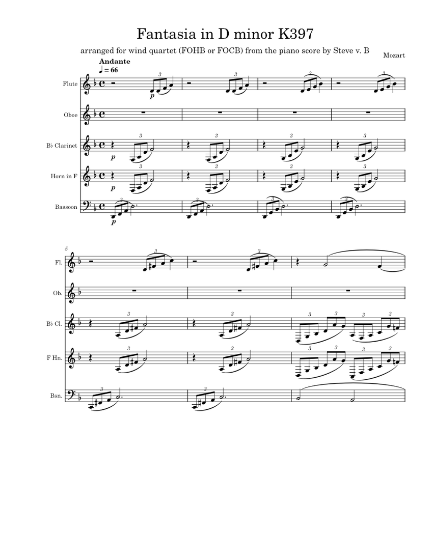 Fantasia in D minor K.397 – Wolfgang Amadeus Mozart Sheet Music for ...