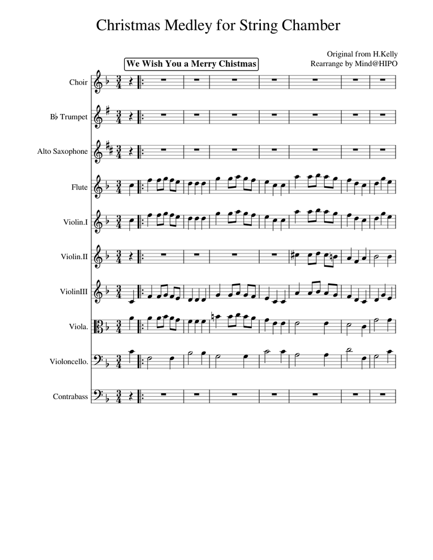 Christmas Medley for String Chamber Sheet music for Vocals, Flute ...