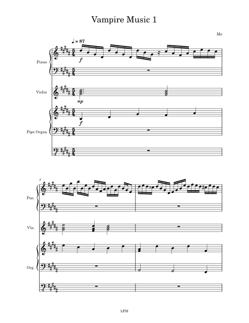 Vampire Music 1: Drama Story Sheet music for Piano, Organ, Violin ...