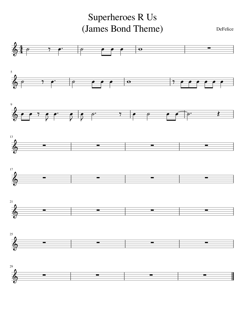 Superheroes R Us (James Bond Theme) Sheet Music for Piano (Solo) Easy ...