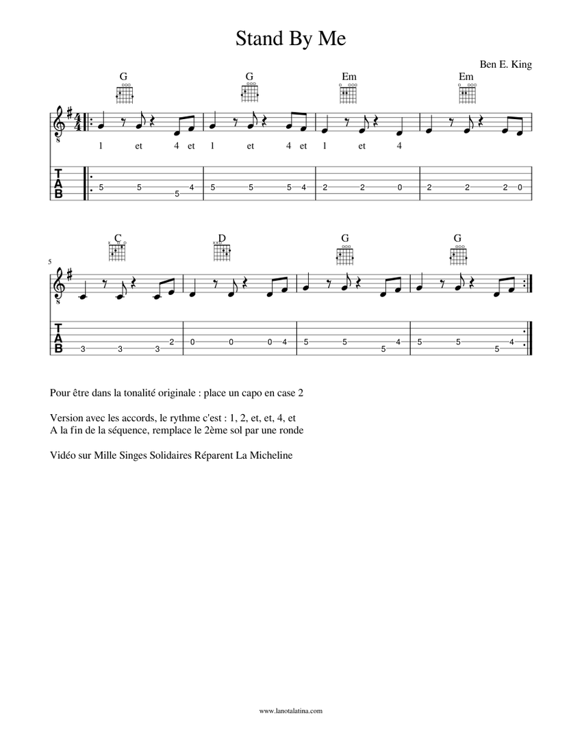 Stand By Me Sheet Music and Tab for Guitar (Solo) | MuseScore.com