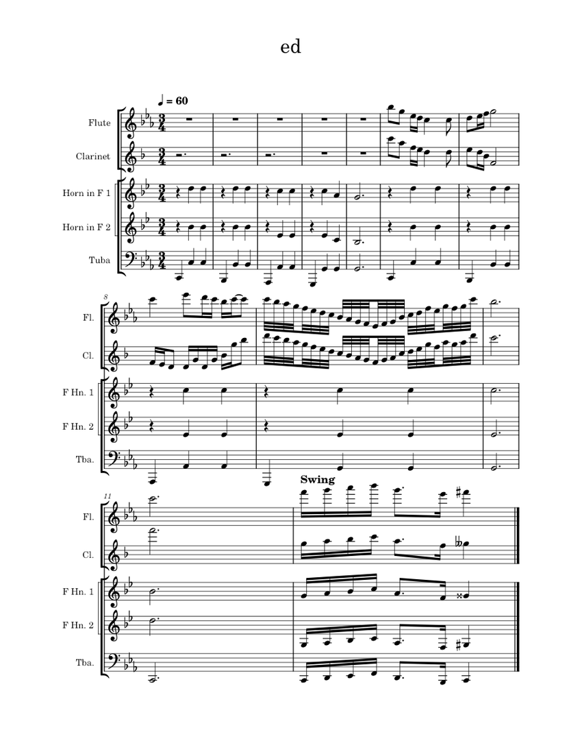 ed Sheet music for Tuba, Flute, French horn, Clarinet other (Mixed Quintet) | Musescore.com