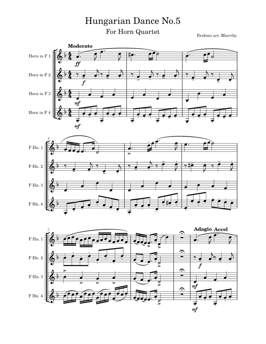 Hungarian Dance No. 5 – Johannes Brahms Hungarian Dance No. 5 For Horn ...