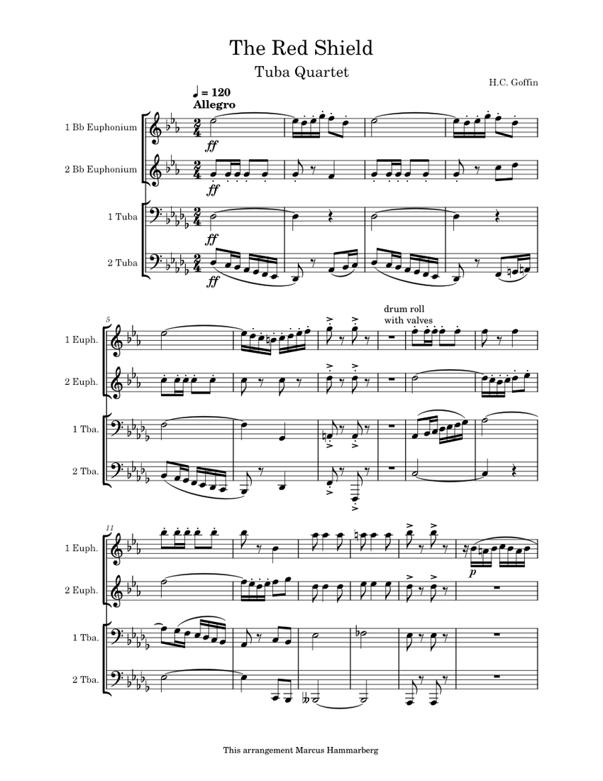 The Red Shield Sheet Music for Euphonium, Tuba (Brass Quartet ...