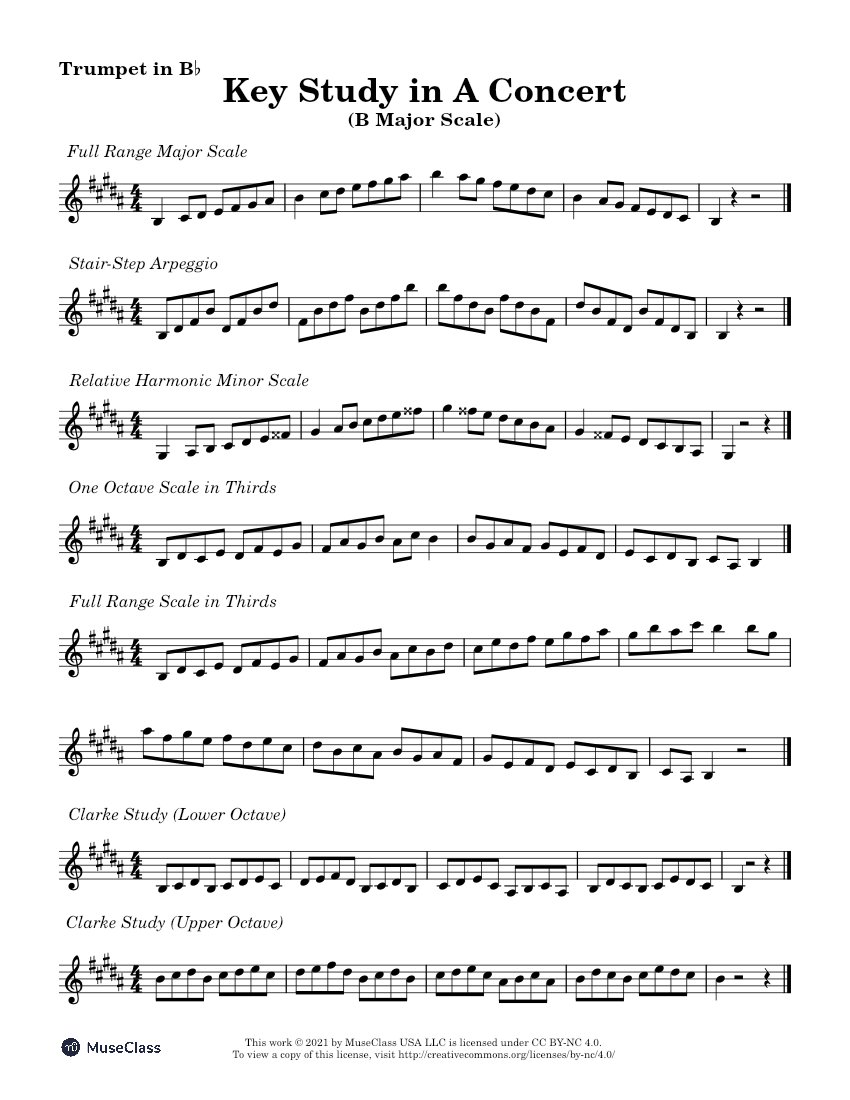 Key Study in B Major for Trumpet Sheet music for Trumpet in b-flat ...