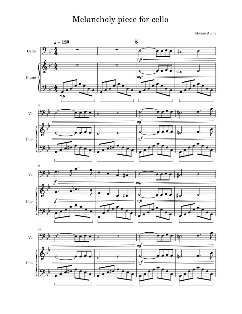 Melancholy piece for cello - piano tutorial