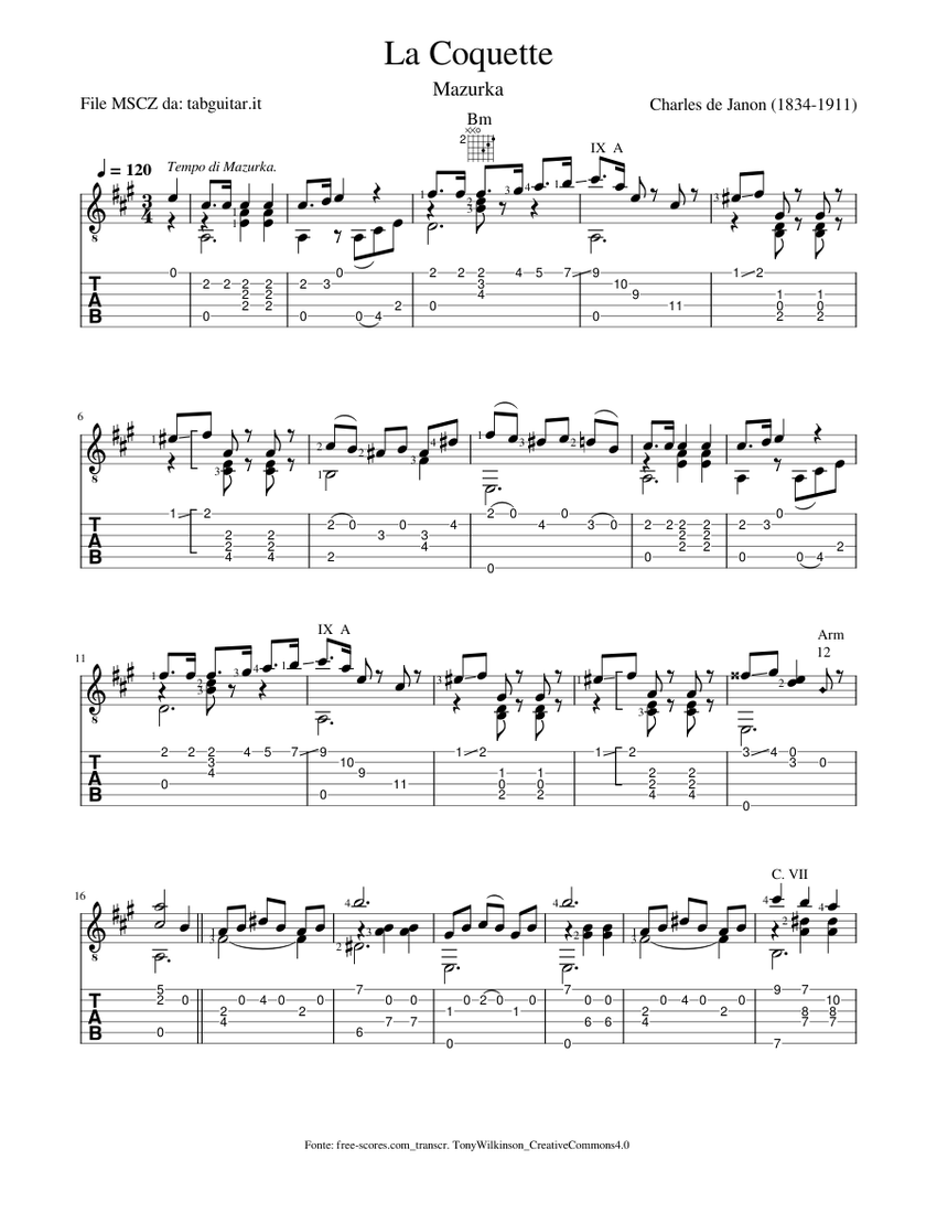 La Coquette, Mazurka – Charles de Janon Sheet music for Guitar (Solo ...