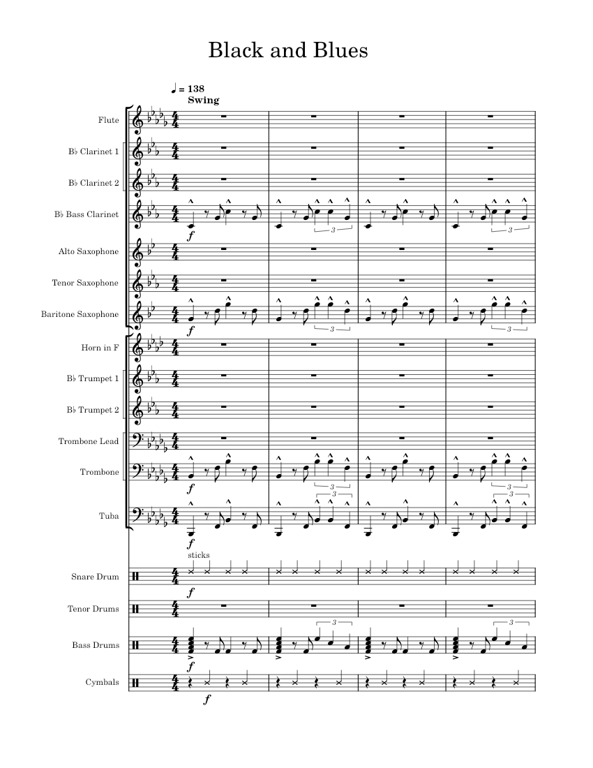 Black and Blues Trombone Fanfare Sheet music for Trombone, Tuba, Flute ...