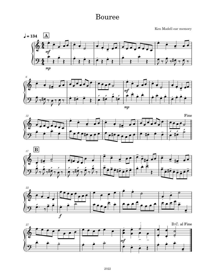 Bouree Sheet music for Piano (Solo) | Musescore.com