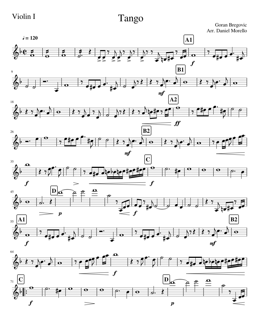 4983304 Underground Tango Goran Bregovic String Quartet Violin I Sheet ...