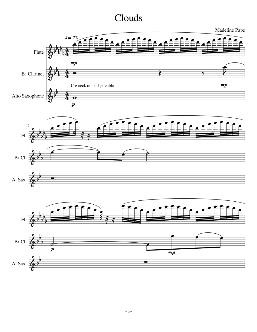 Clouds listening Sheet music for Flute, Clarinet in b-flat, Saxophone ...