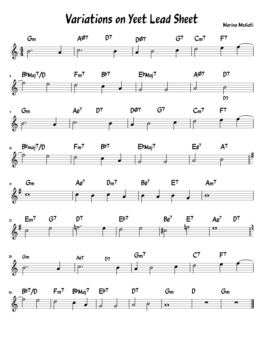 Variations on Yeet Lead Sheet Sheet music for Piano (Solo) Easy ...