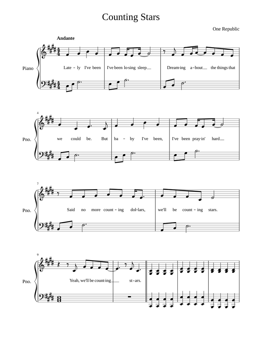 Counting Stars (Easy) Sheet music for Piano (Solo) | Musescore.com