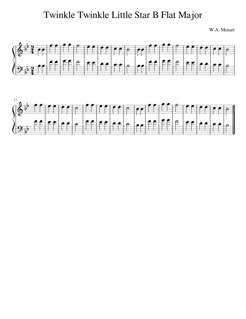 Twinkle Twinkle Little Star B Flat Major Sheet music for Piano (Solo ...
