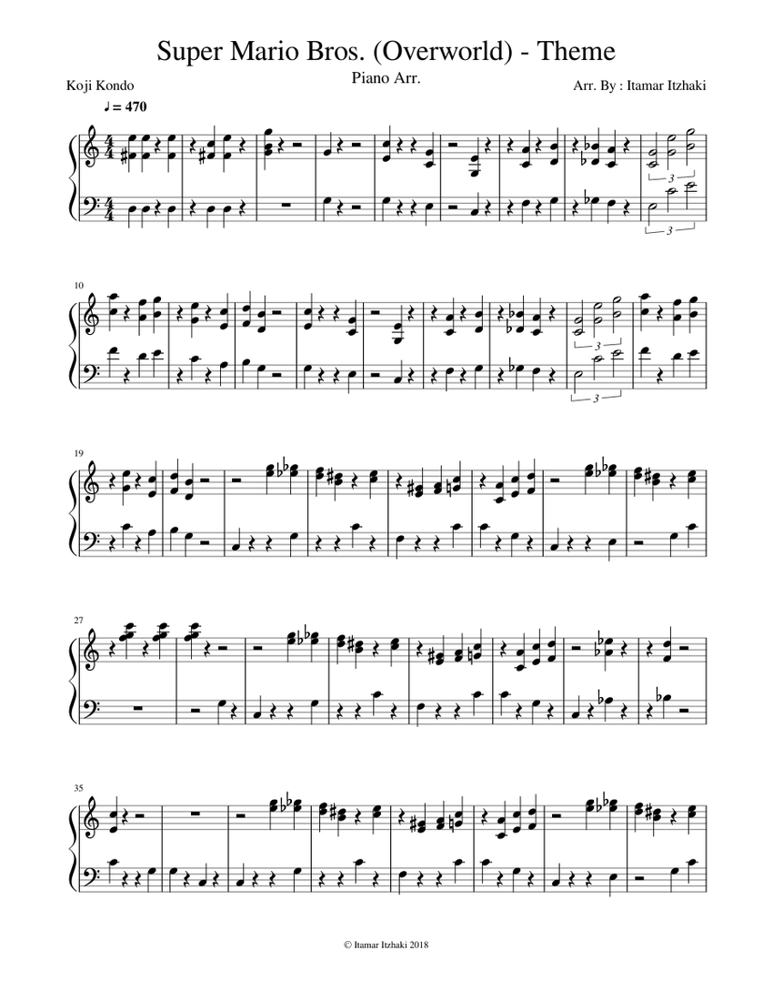 Super Mario Bros. (Overworld) - Theme Sheet Music for Piano (Solo) easy ...