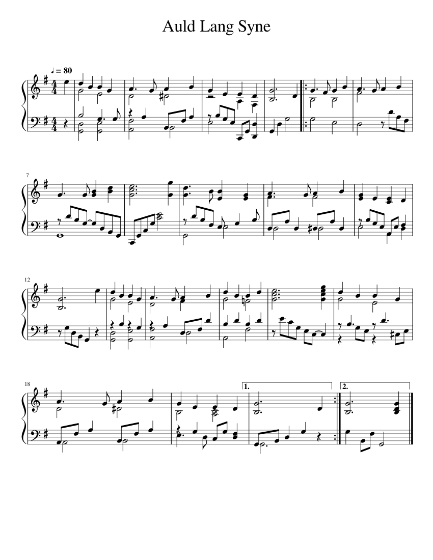 Auld Lang Syne Sheet music for Piano (Solo) Easy | Musescore.com