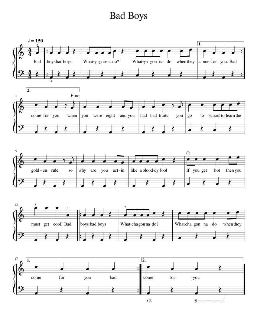 Bad_Boys Sheet Music for Piano (Solo) easy | MuseScore.com