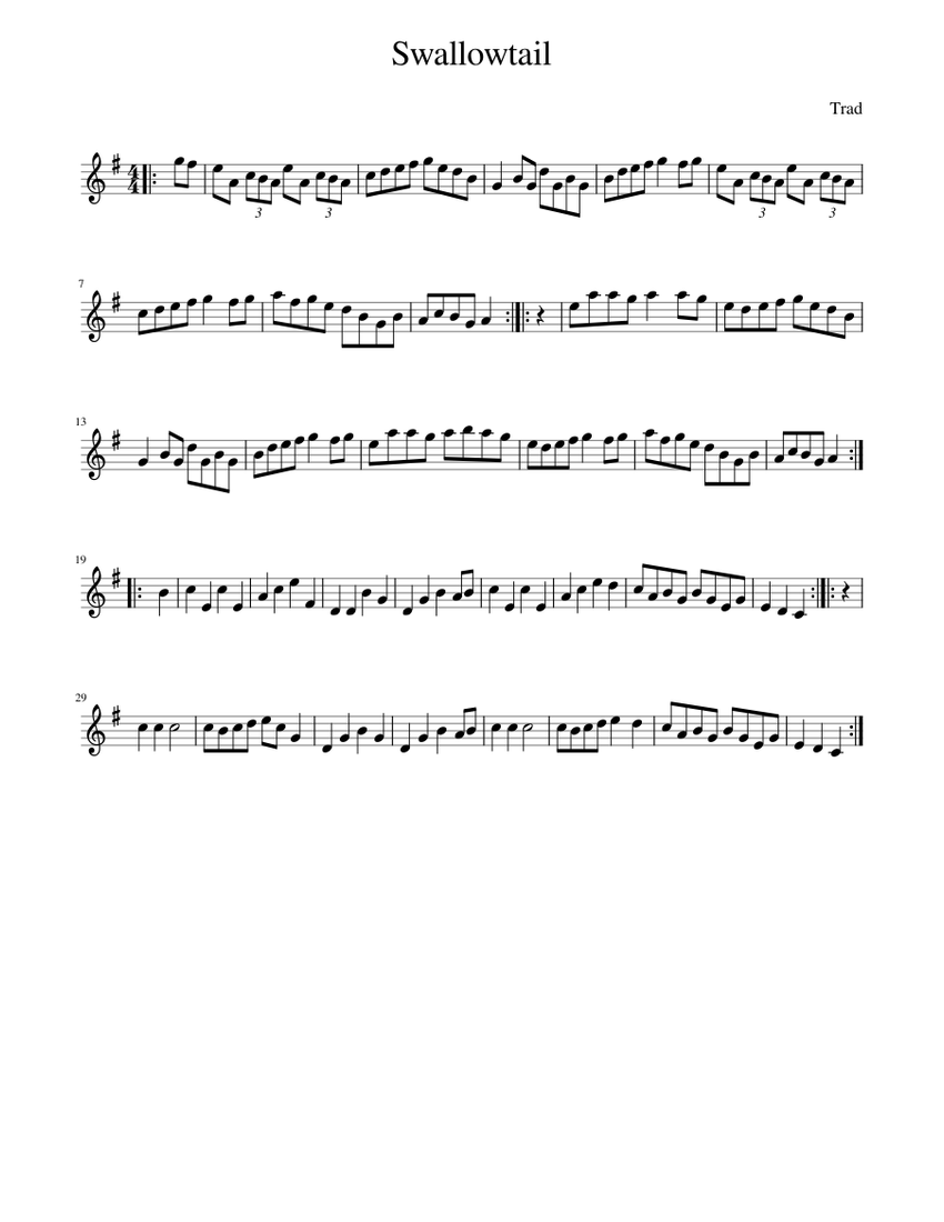 Traditional music - Swallowtail Sheet music for Piano (Solo ...
