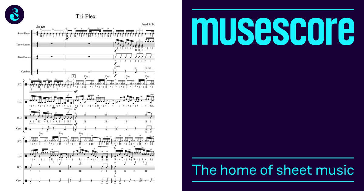 Tri-Plex Sheet Music for Snare drum, Crash, Tenor drum, Bass drum ...