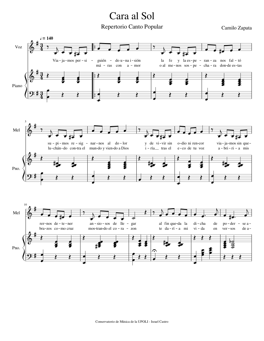 Cara_al_Sol Sheet music for Piano (Piano-Voice) | Musescore.com