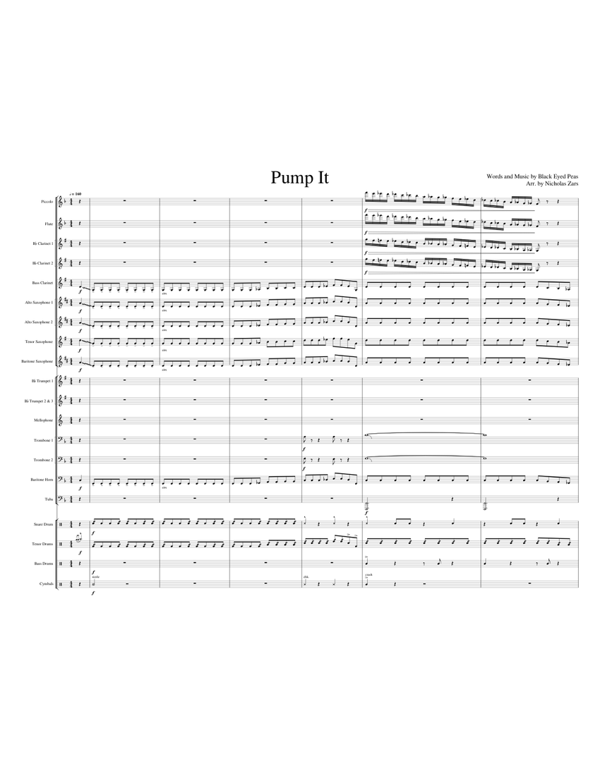 Pump It Sheet Music for Trombone, Tuba, Mellophone, Flute piccolo ...