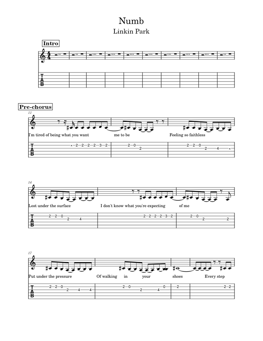 Numb - Linkin Park - Tabs & Notations Sheet Music for Piano (Solo ...