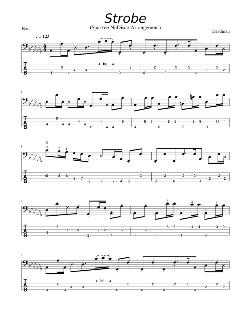 Deadmau5 - Strobe (bass tabs) Sheet Music for Bass guitar (Mixed Duet ...