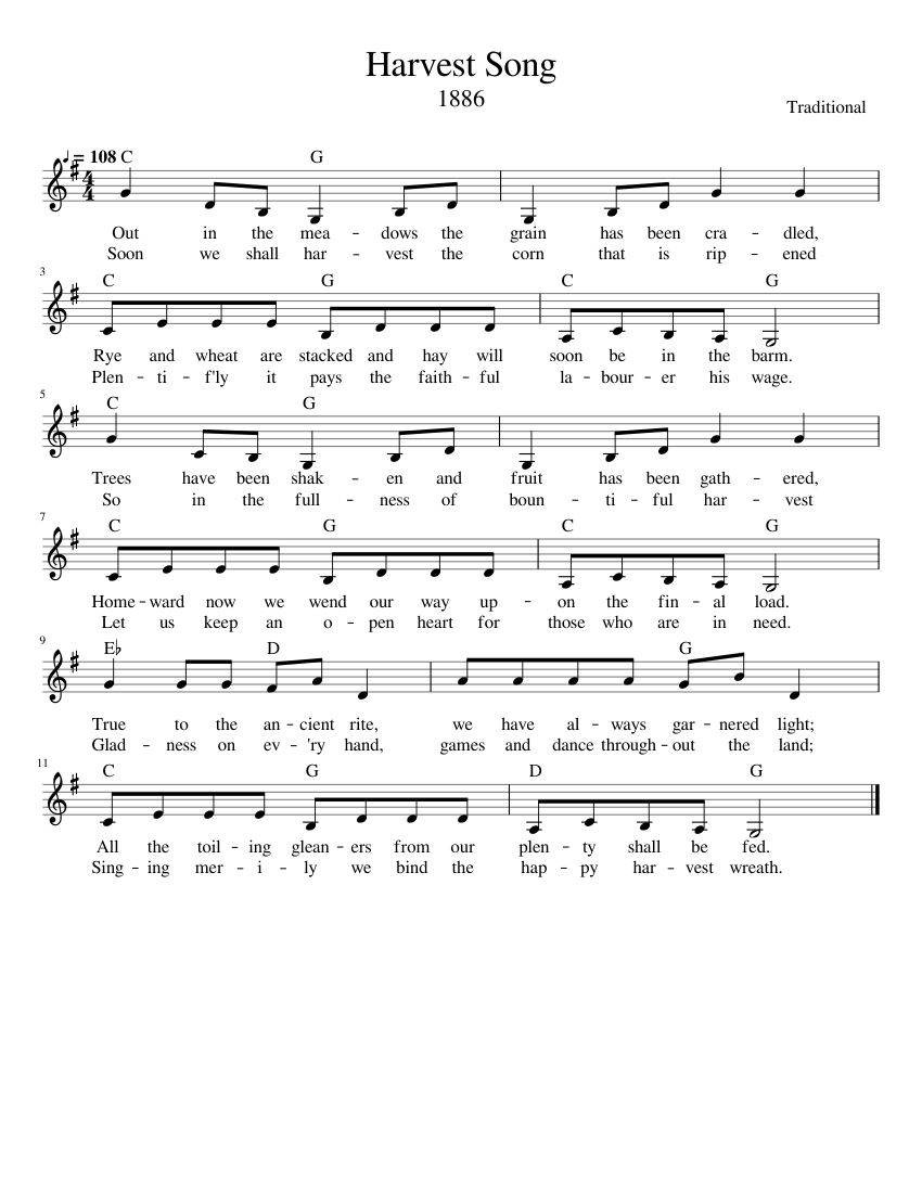 Harvest Song Sheet Music with Chords for Piano (Solo) easy | MuseScore.com