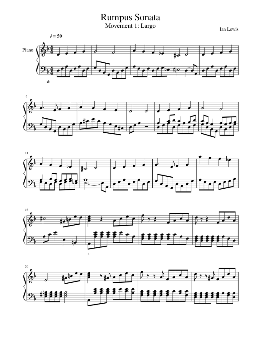 Rumpus Sonata Movement 1: Largo Sheet music for Piano (Piano Duo ...