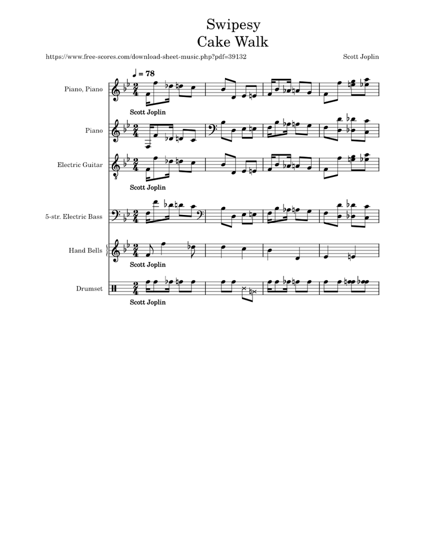 Swipesy Cake Walk – Scott Joplin Sheet Music for Piano, Guitar, Bass ...