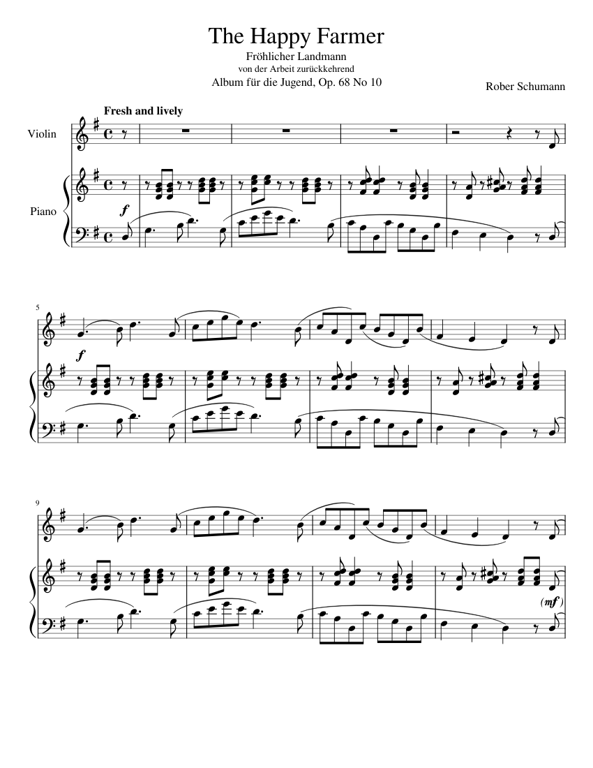 The Happy Farmer by Robert Schumann for Violin and Piano Sheet Music ...
