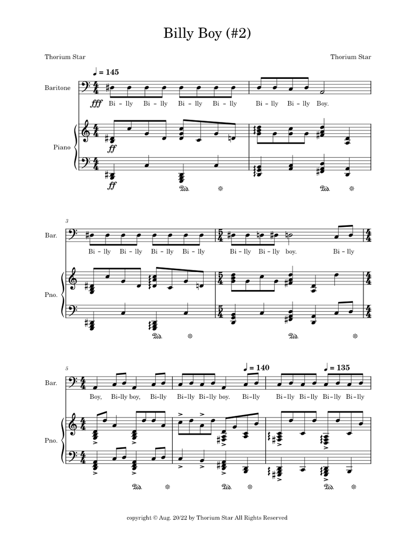 Billy Boy #2 Sheet music for Piano, Baritone (Piano-Voice) | Musescore.com