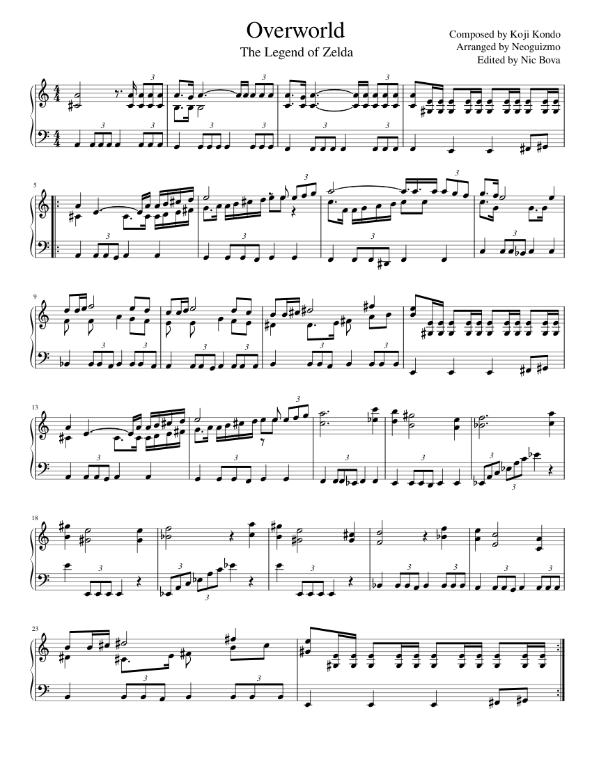 The Legend of Zelda Overworld Theme in A Sheet music for Piano (Solo ...