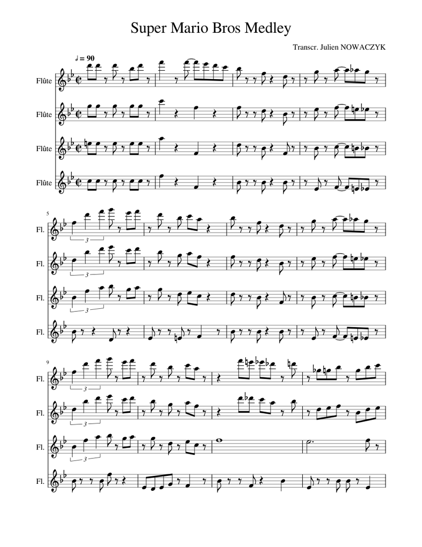 Super Mario Bros Medley Sheet music for Flute (Mixed Quartet ...