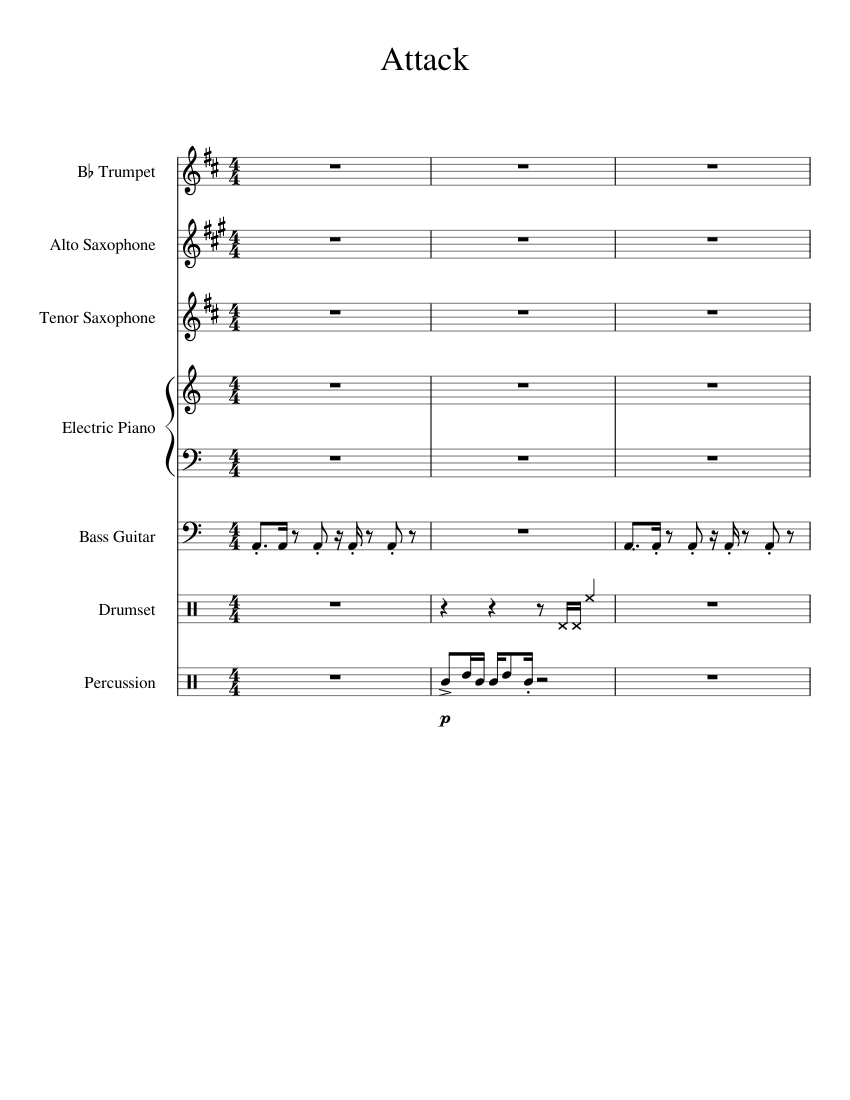 Attack ! Sheet music for Piano, Saxophone alto, Saxophone tenor ...