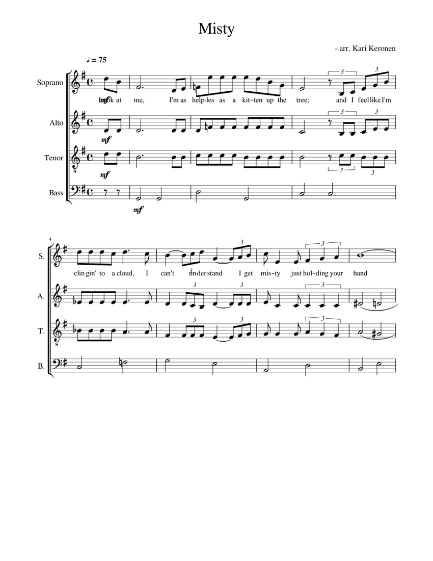 Misty – Errol Garner Misty Sheet music for Soprano, Alto, Tenor, Bass ...