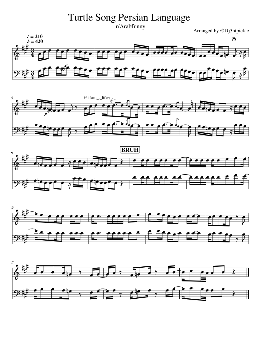 Turtle Song Persian Language Sheet Music for Piano (Solo) | MuseScore.com