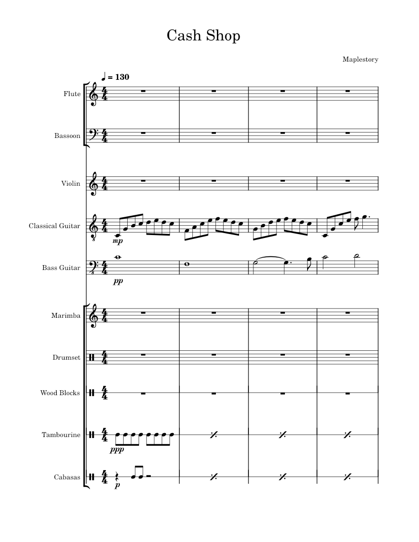 Maplestory BGM – Maplestory BGM Cash Shop Sheet Music for Tambourine ...