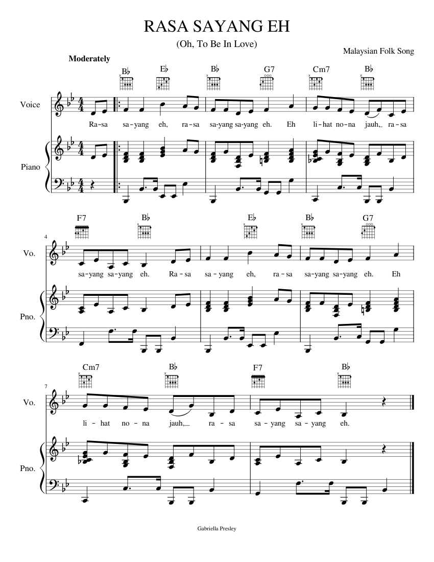 RASA SAYANG EH Sheet Music with Chords for Piano, Vocals (Piano-Voice ...