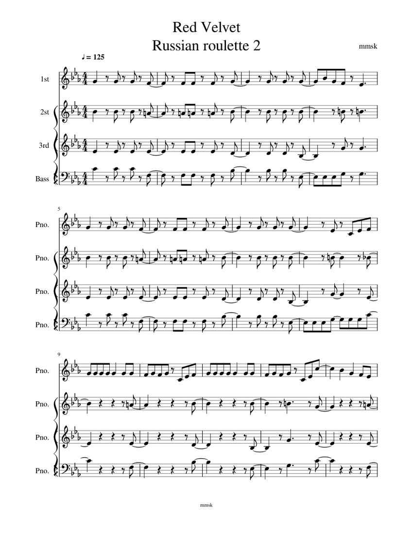 Red Velvet Russian roulette 2 Sheet music for Piano (Mixed Quartet ...