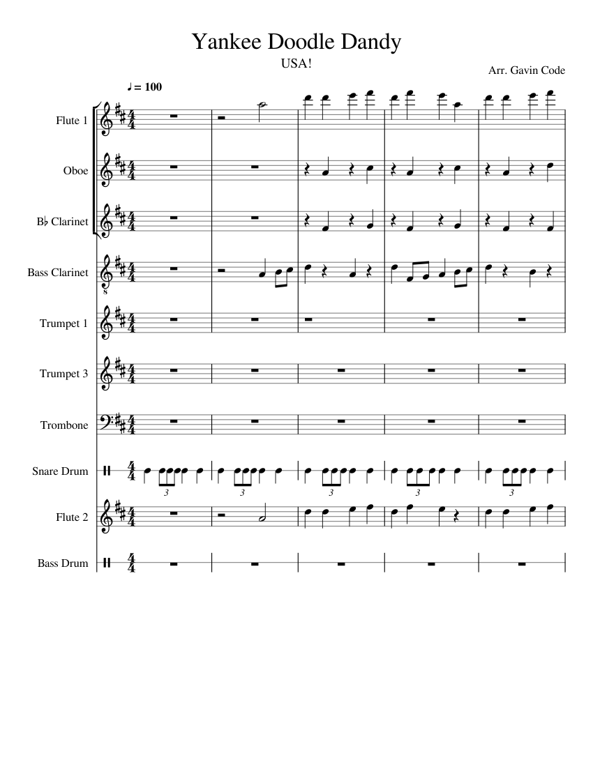 Yankee Doodle Dandy Sheet Music for Trombone, Flute, Oboe, Clarinet in ...
