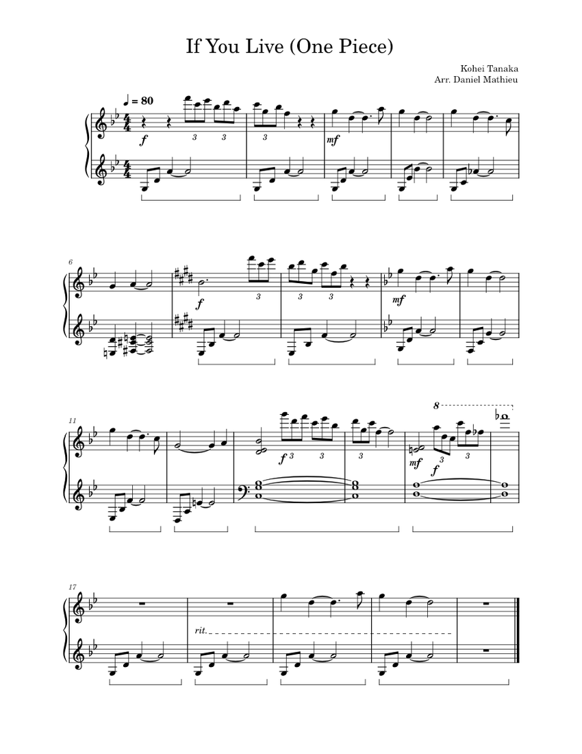 If You Live (One Piece) - Kohei Tanaka Sheet Music for Piano (Solo ...