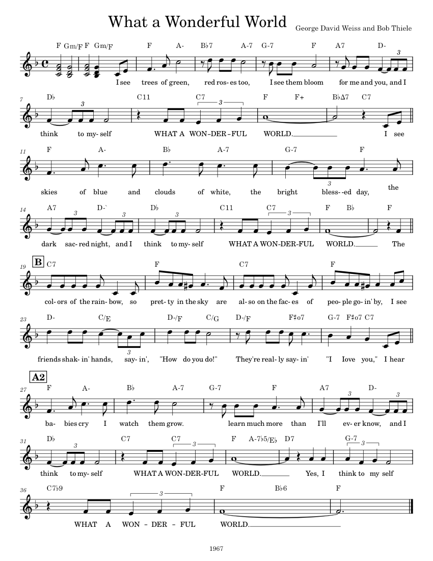 What a Wonderful World Lead Sheet with Intro Sheet Music with Chords ...
