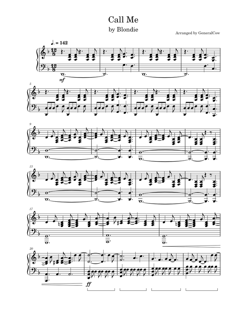 Call me – Blondie (w/ Bridge and Keyboard Solo!) Sheet Music for Piano ...