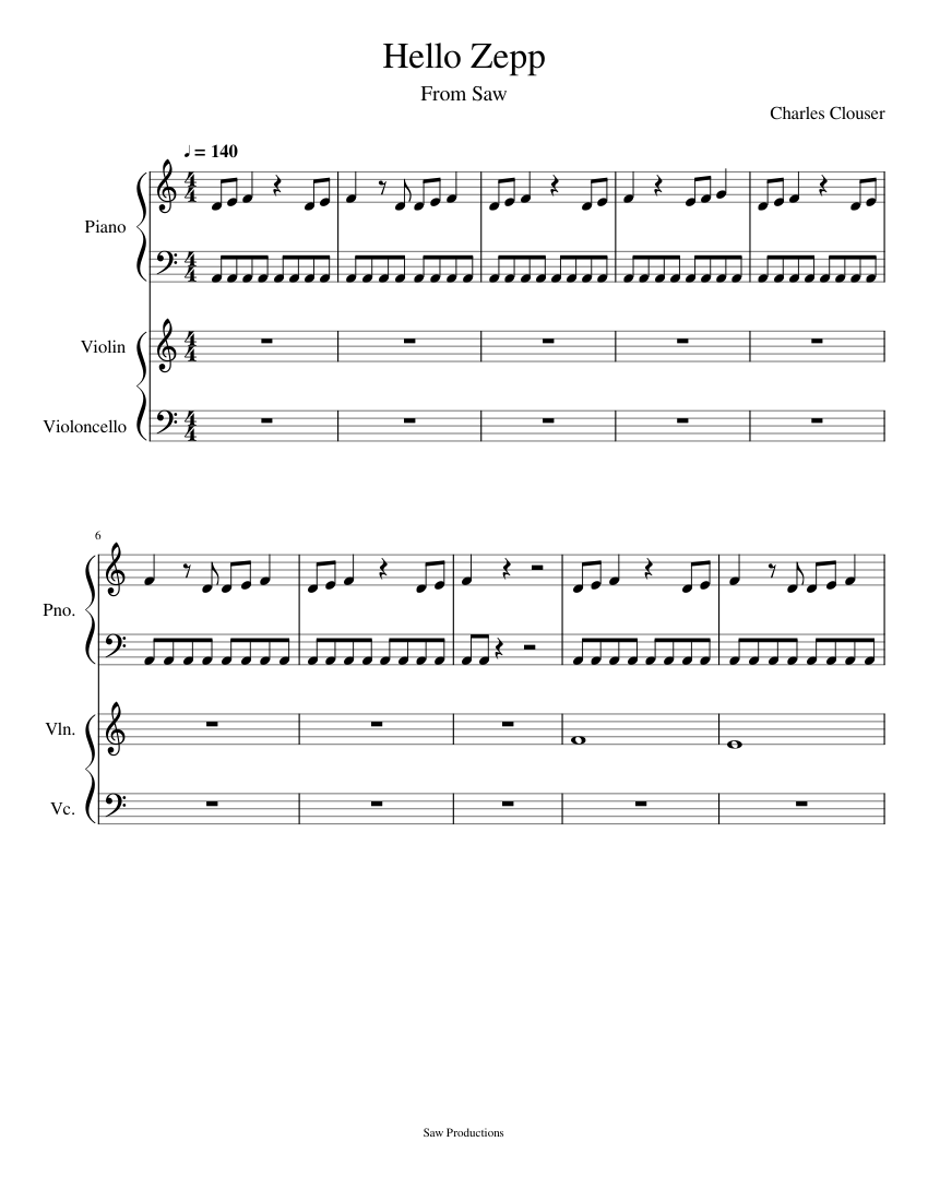 Hello Zepp Sheet Music for Piano, Violin, Cello (Piano Trio) | MuseScore.com
