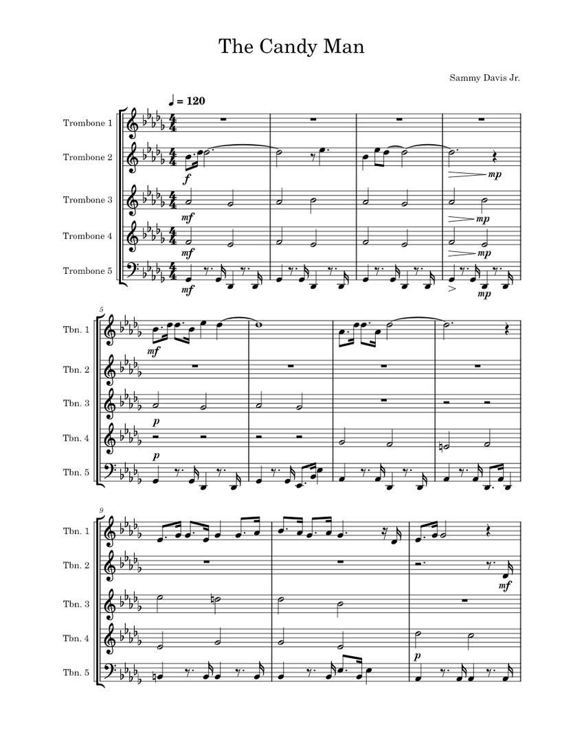 The candy man – Sammy Davis Jr. The Candy Man Trombone Quintet Sheet ...